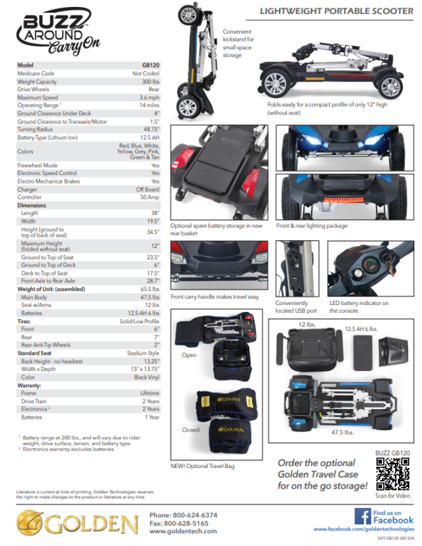 Buzzaround 4 Wheel Scooter By Golden (GB120) – Routeonehealth